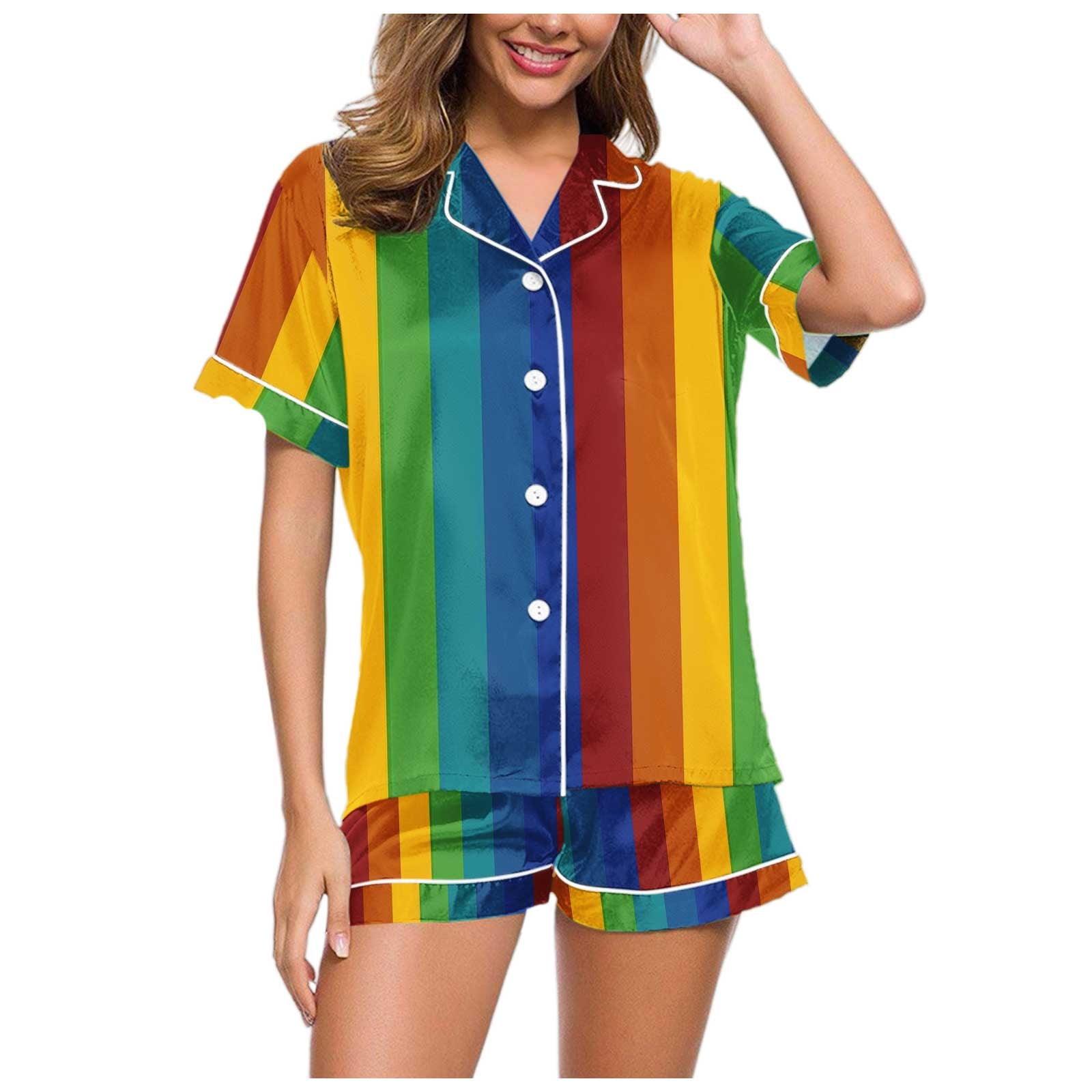 Bibifish Womens Pajamas Sets Short Sleeve Rainbow Color Short Sleeve ...