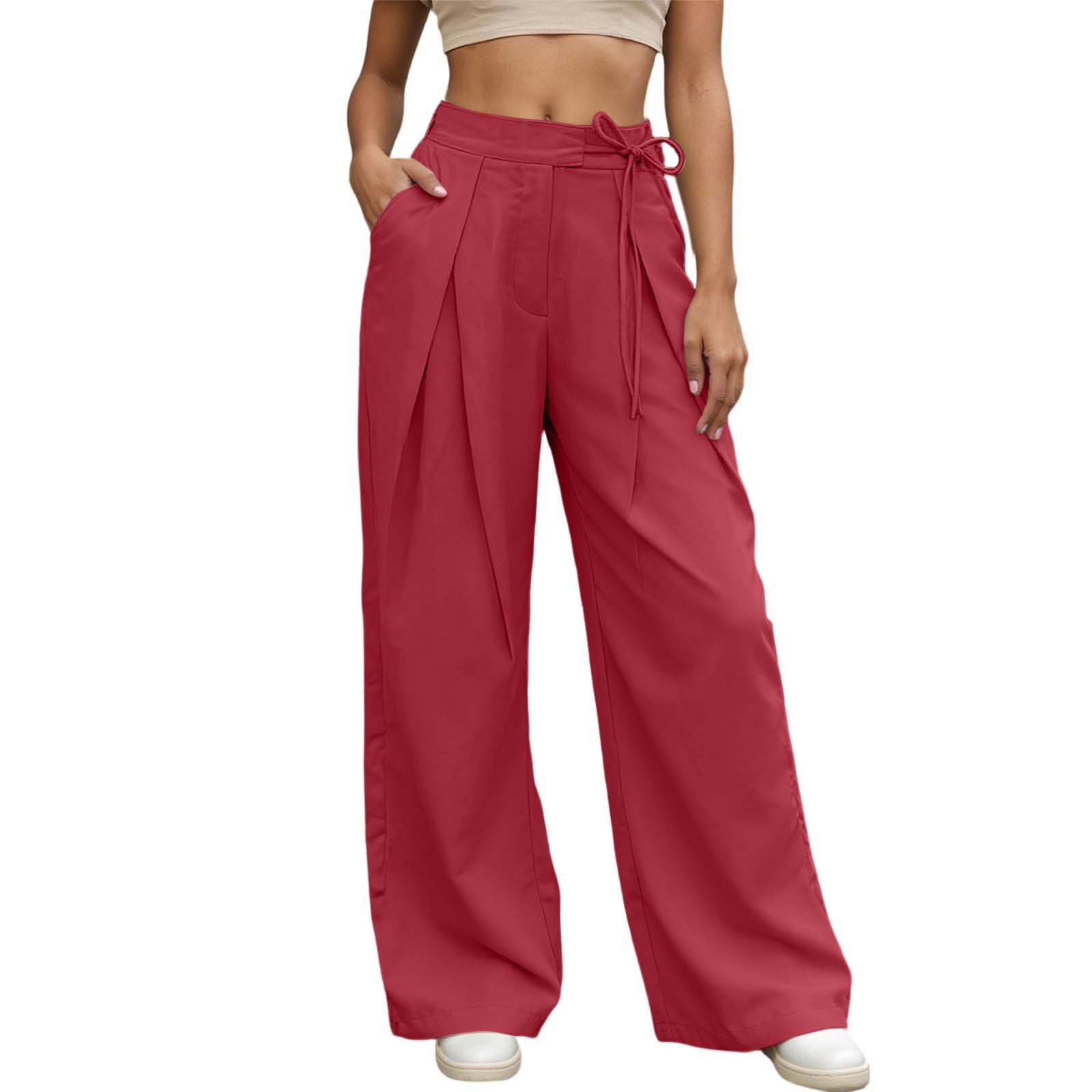 Bibifish Womens Pants Black Tie Detail Waist Wide Leg Smooth Relaxed ...