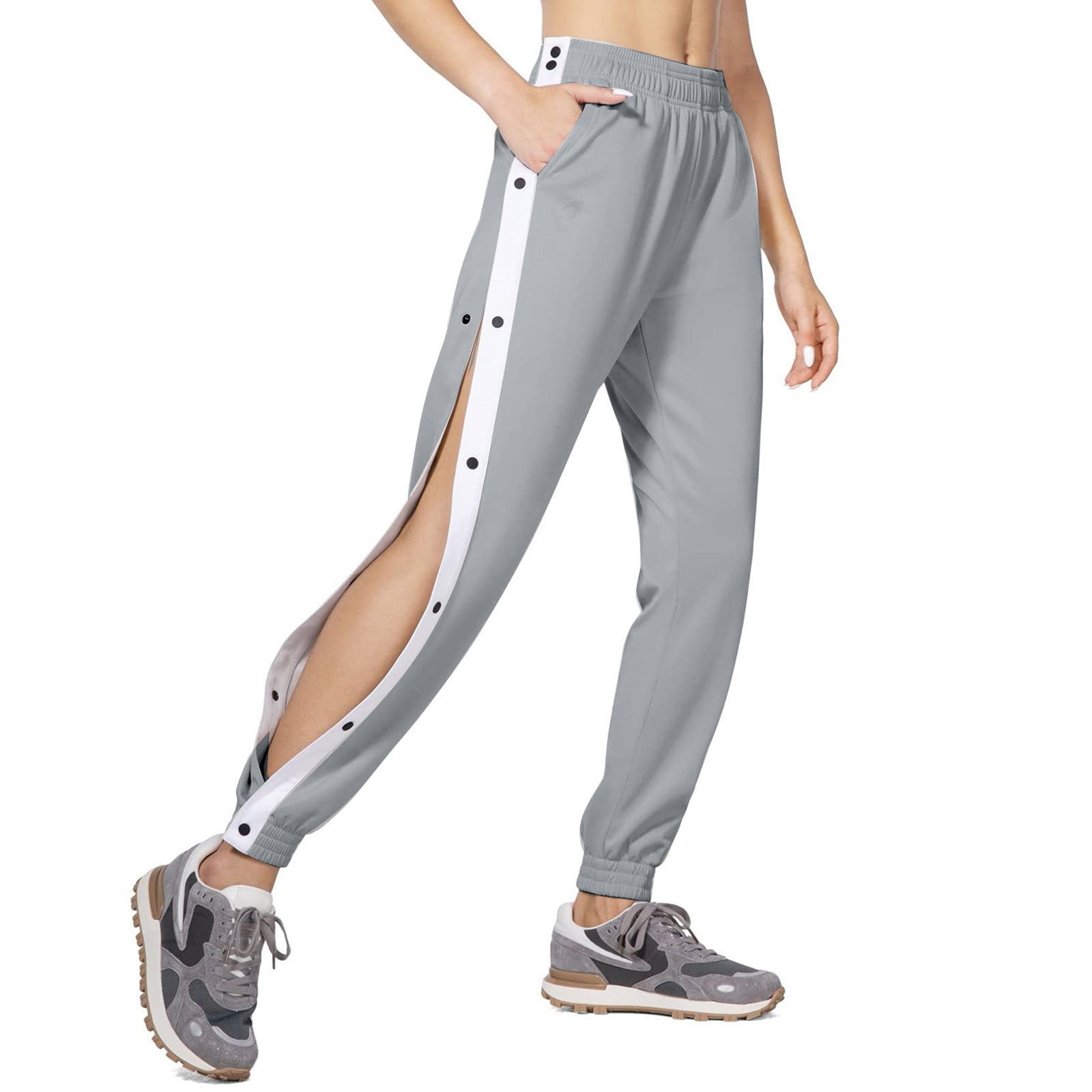 Bibifish Womens Pants Casual Athletic Snap Button Pants Spring Fall ...