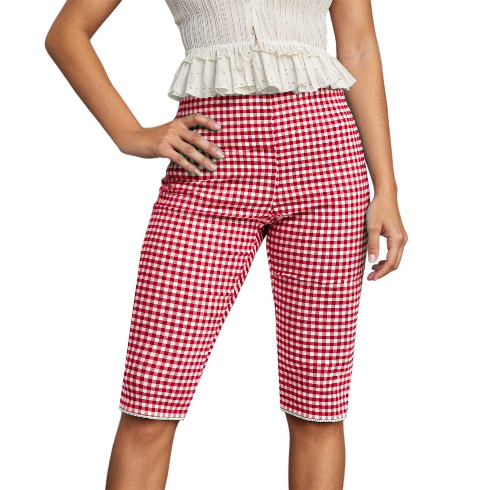Bibifish Womens Pants Checkered Cropped Thin Summer Pants Stretchy ...