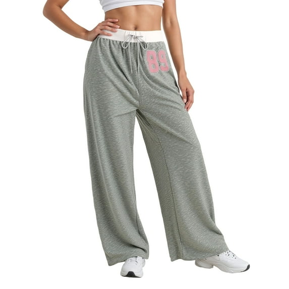 Bibifish Womens Pants Light Gray Pink Number "89" Letter Print Soft ...