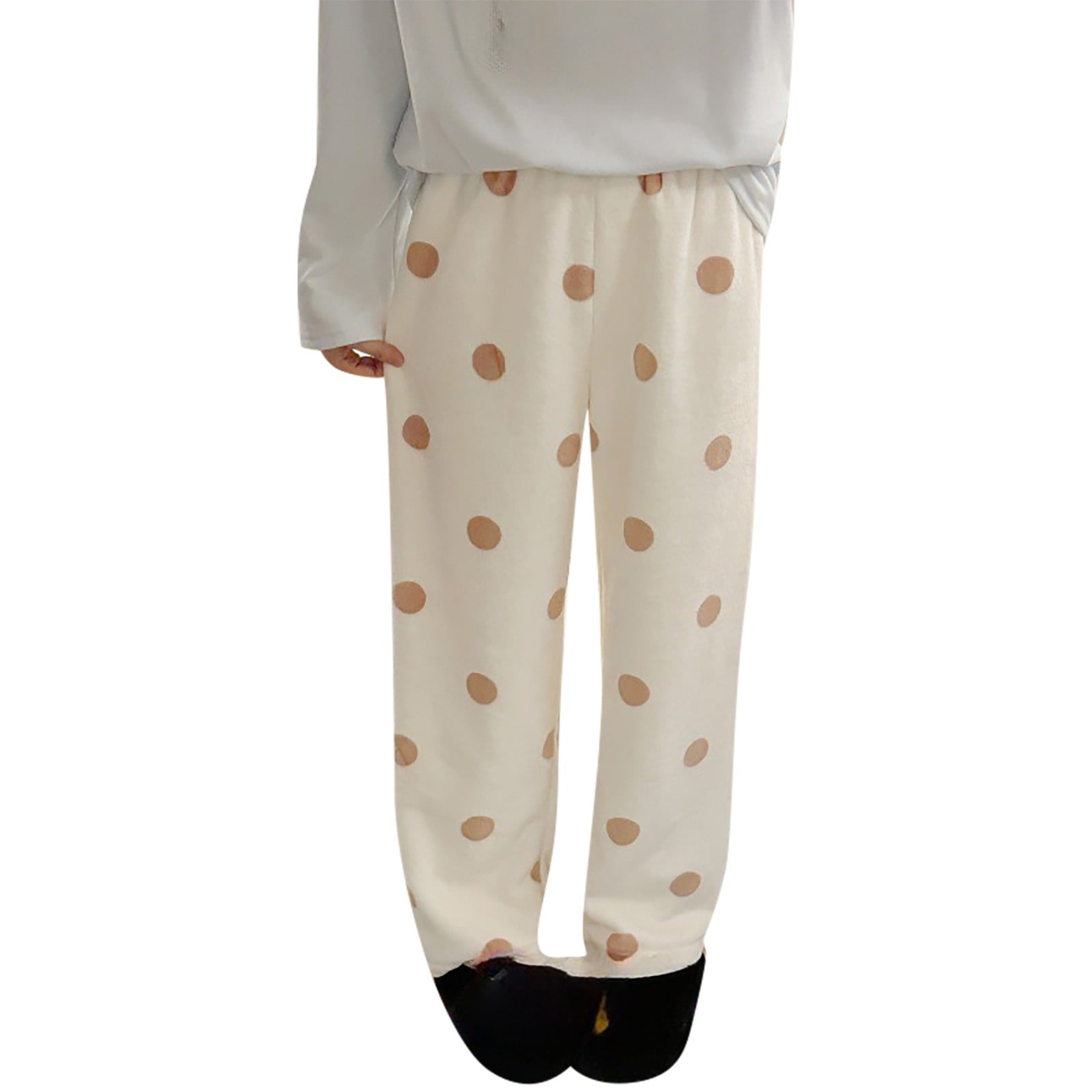 Bibifish Womens Pants Off-White Black Polka Dot Print Fuzzy Fabric ...