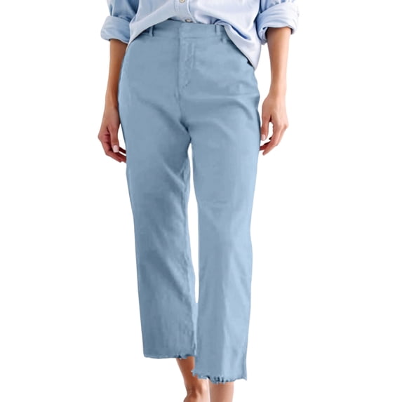 Bibifish Womens Pants Straight Leg Cropped Hem Button Closure Belt Loop ...