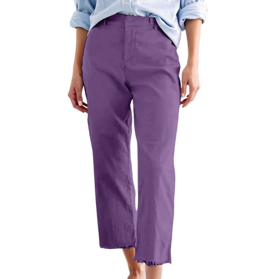 Bibifish Womens Pants Straight Leg Cropped Hem Button Closure Belt Loop ...