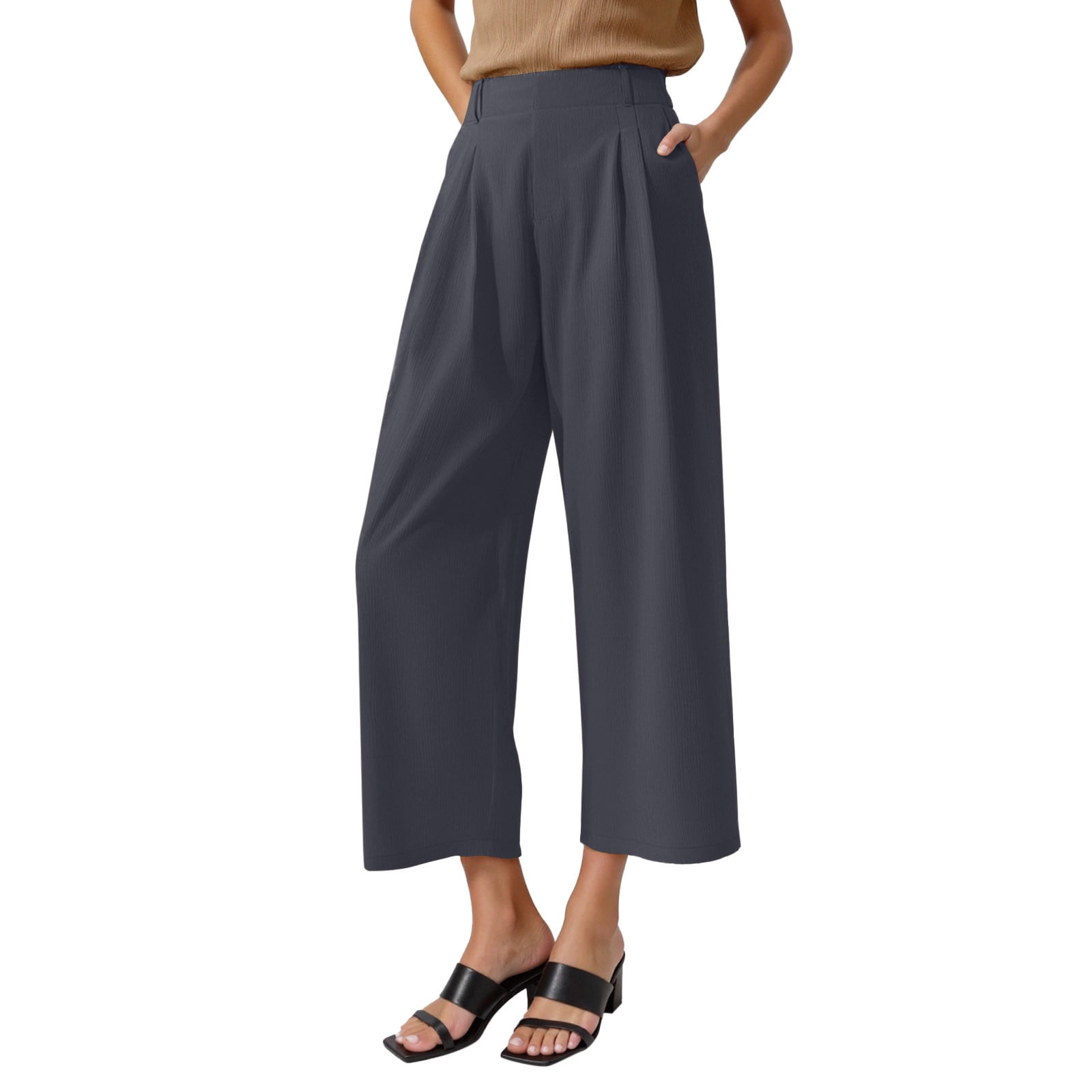 Bibifish Womens Pants Vertical Rib Texture Pleated Waist Pants Soft ...