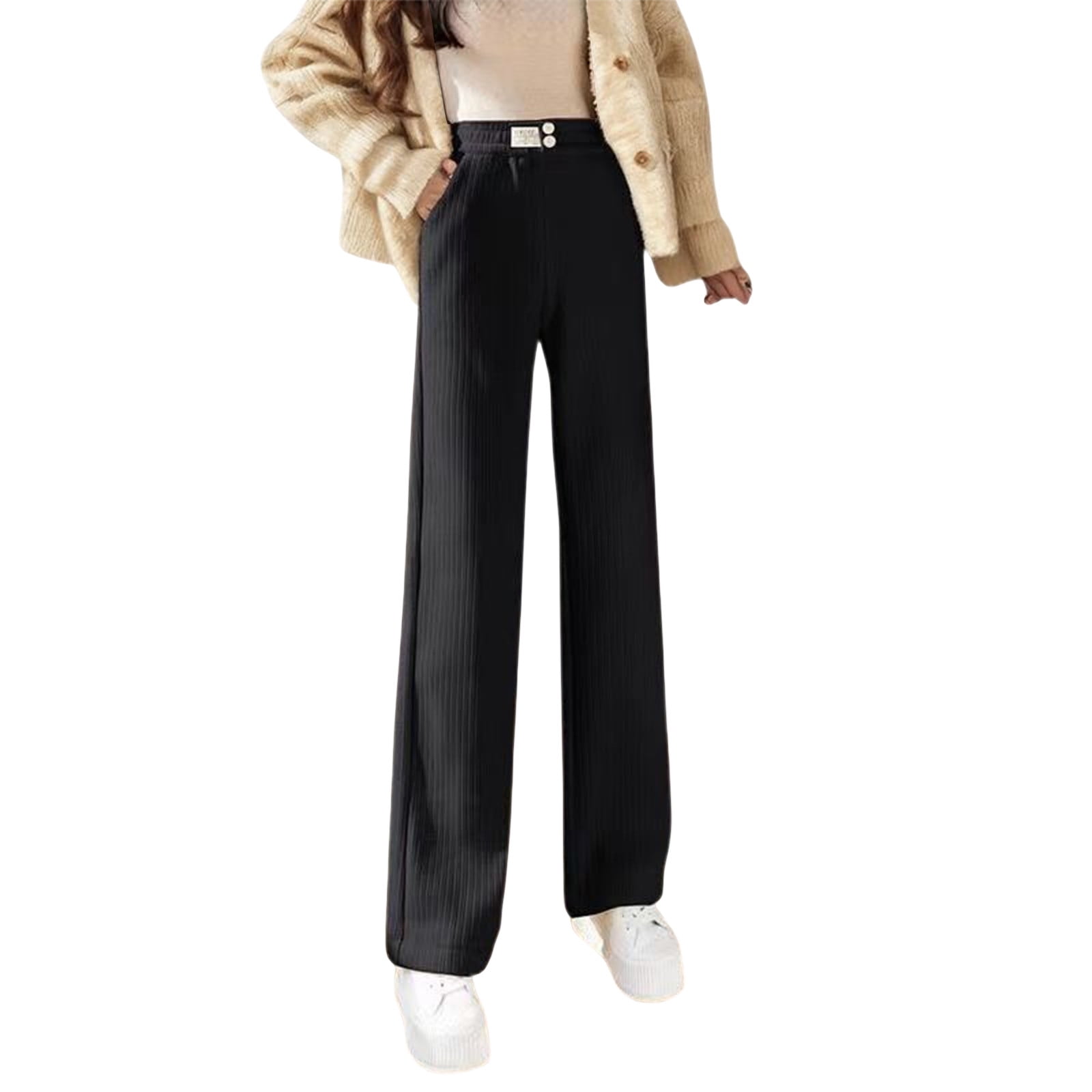 Bibifish Womens Pants Vertical Stripe High Waist Wide Leg Trousers With ...