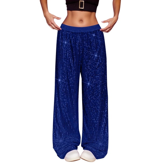 Bibifish Womens Party Pants Full Sequin Detail Elastic Waist Wide Leg ...