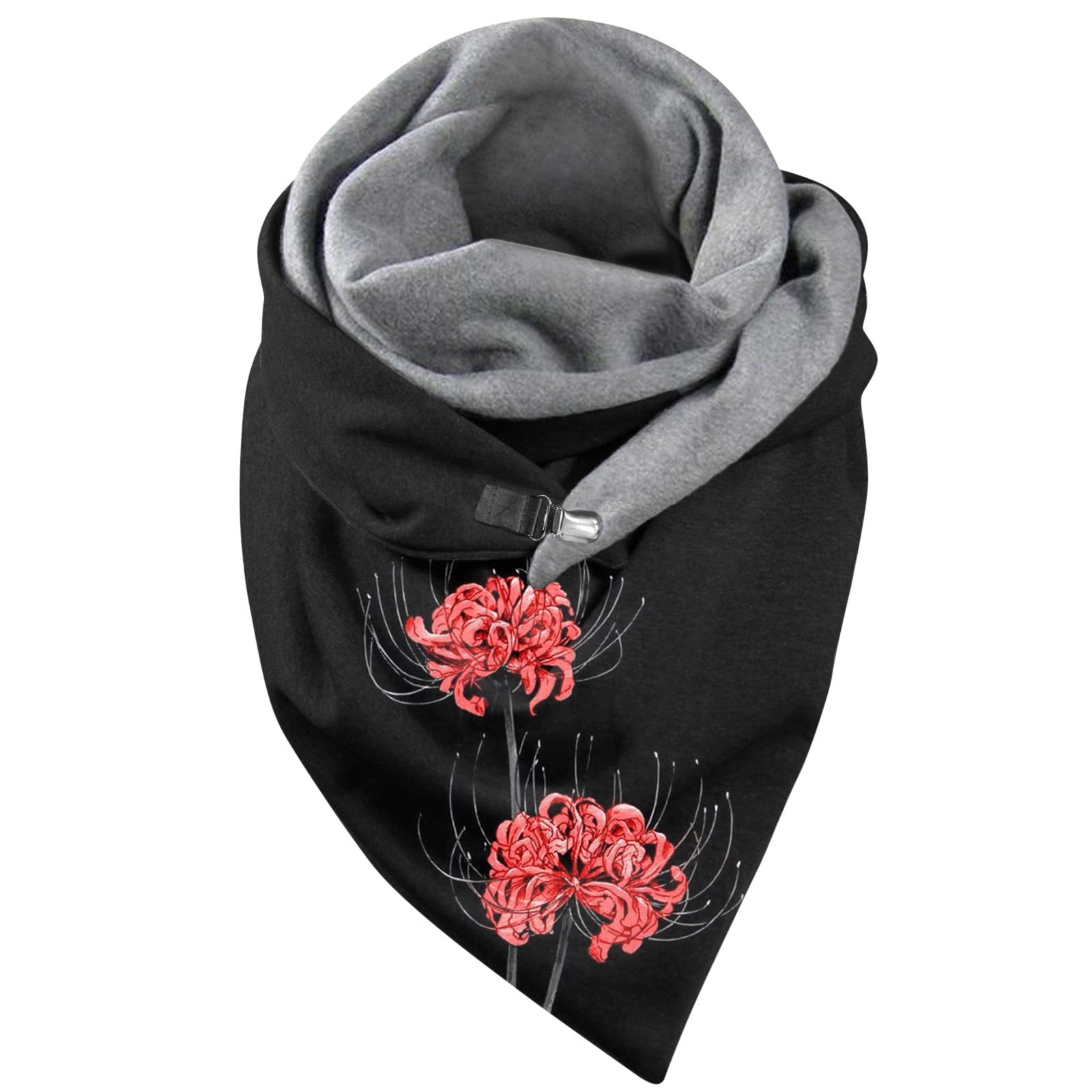 Bibifish Womens Red Flower Print Scarf with Buckle Winter Retro style ...