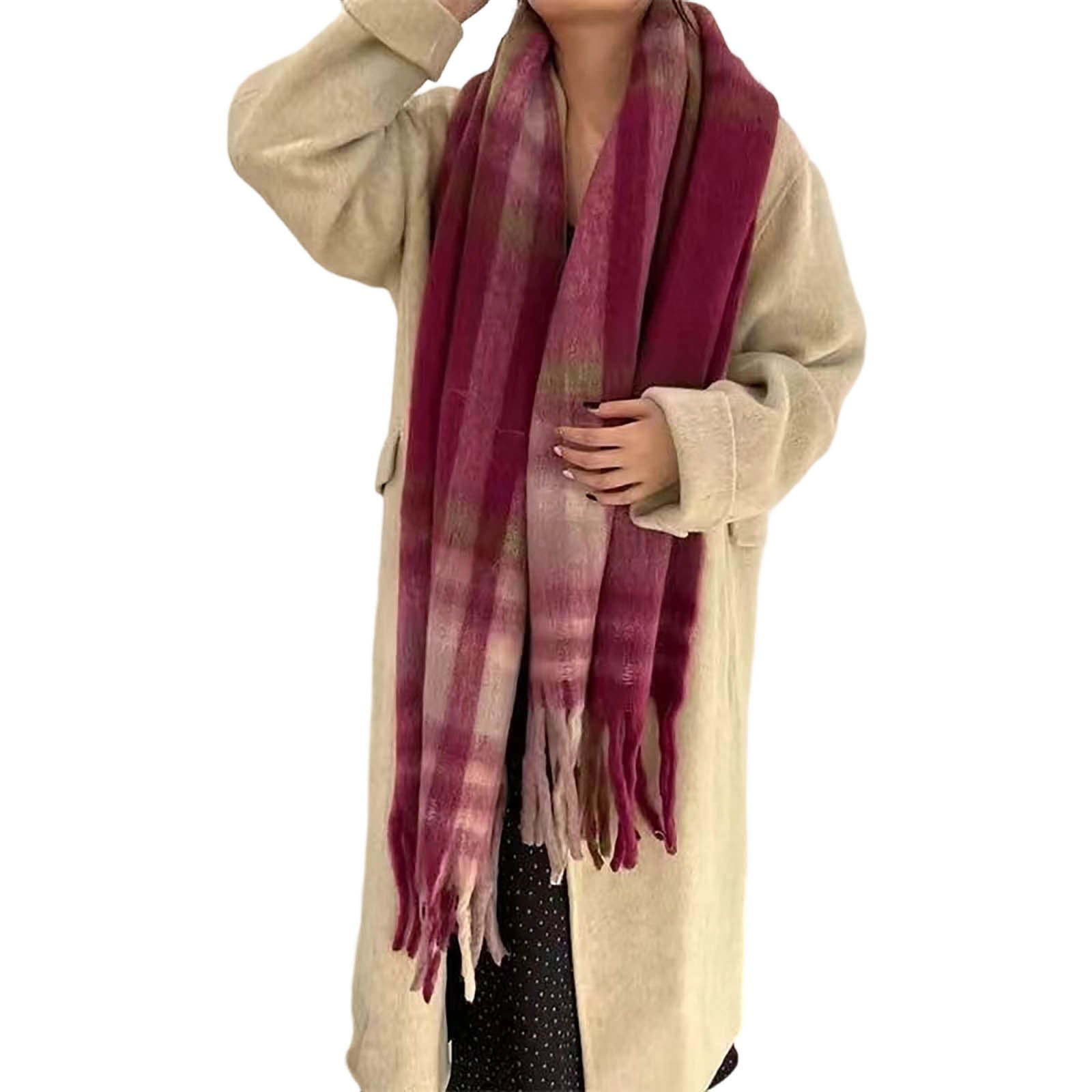 Bibifish Womens Scarf Trendy Plaid Pattern Soft Warm Fuzzy Scarf With Fringes Comfy Ladies ...