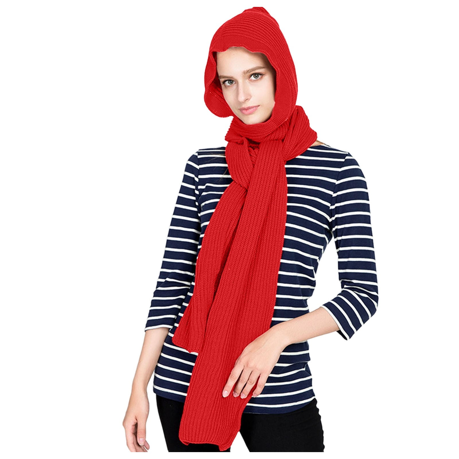 Bibifish Womens Scarves 2 In 1 Hooded Scarf Solid Color Long Wrap ...