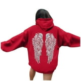 Bibifish Womens Sequin Angel Wings Back Print Long Sleeve Hoodies Music ...