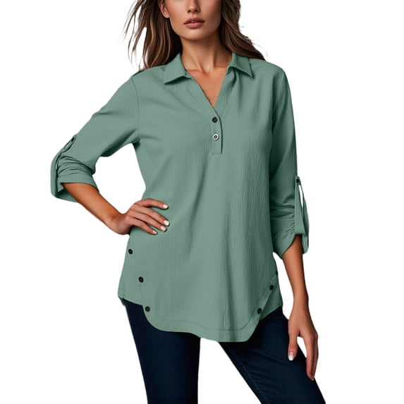 Bibifish Womens Shirts Blouse V Neck 3/4 Sleeve Black Blouse ...