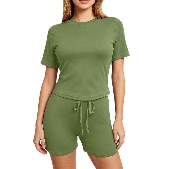 Bibifish Womens Short Sets Casual Loungewear Sets Short Sleeve Crew ...