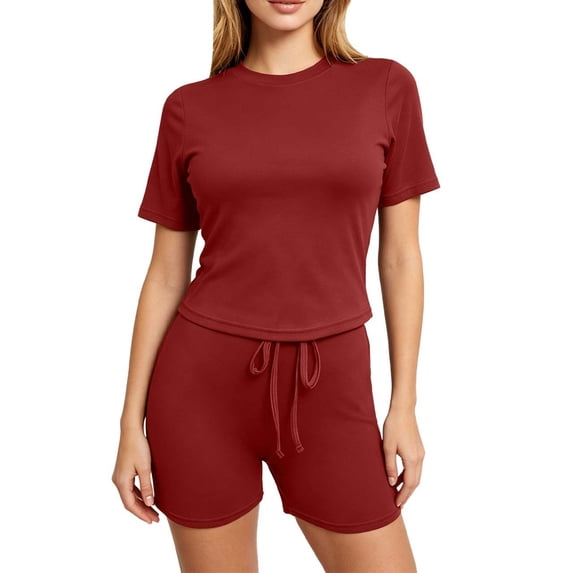Bibifish Womens Short Sets Casual Loungewear Sets Short Sleeve Crew ...