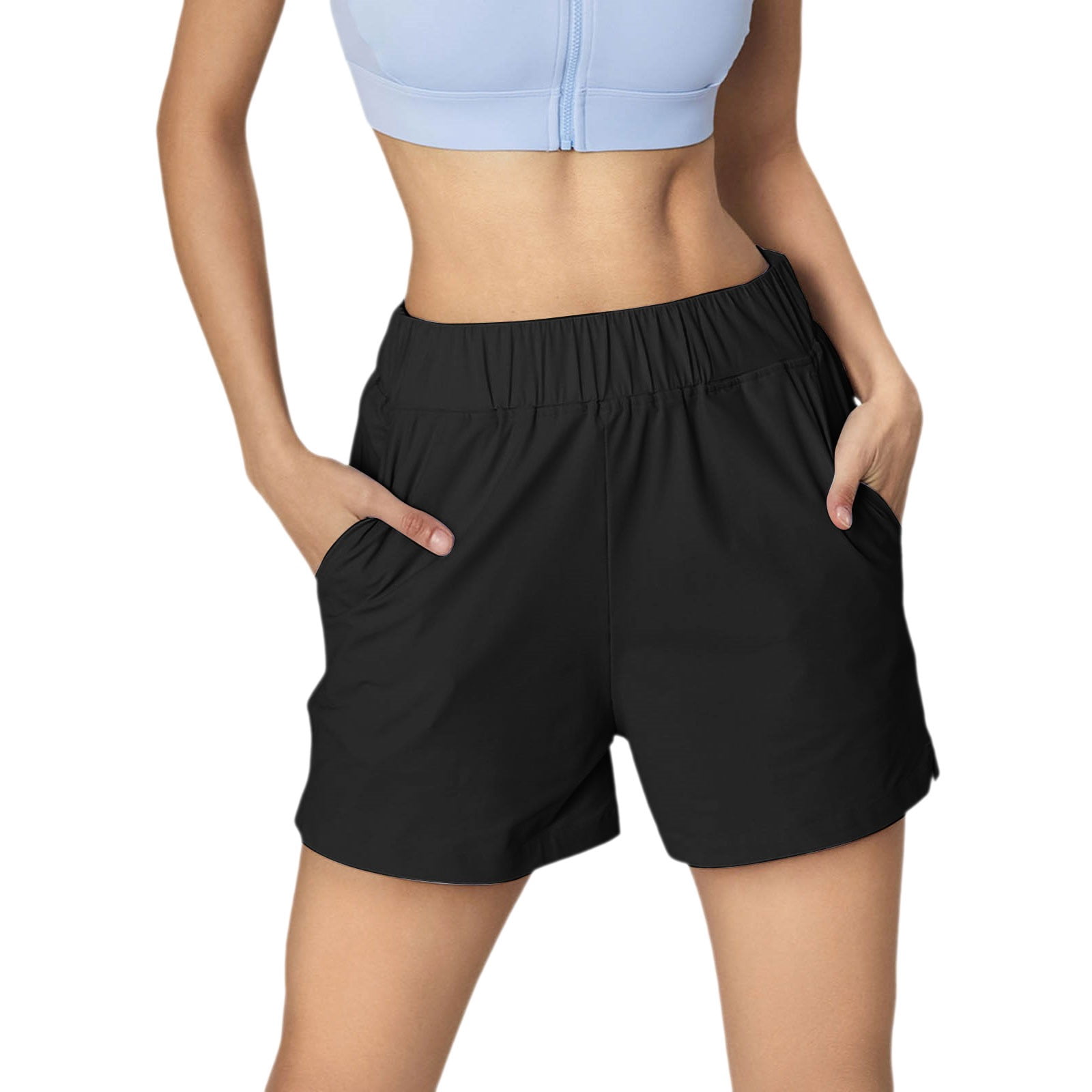 Bibifish Womens Shorts Elastic Waist Side Pocket Solid Color Soft ...