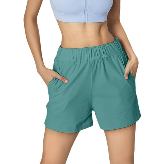 Bibifish Womens Shorts Elastic Waist Side Pocket Solid Color Soft ...