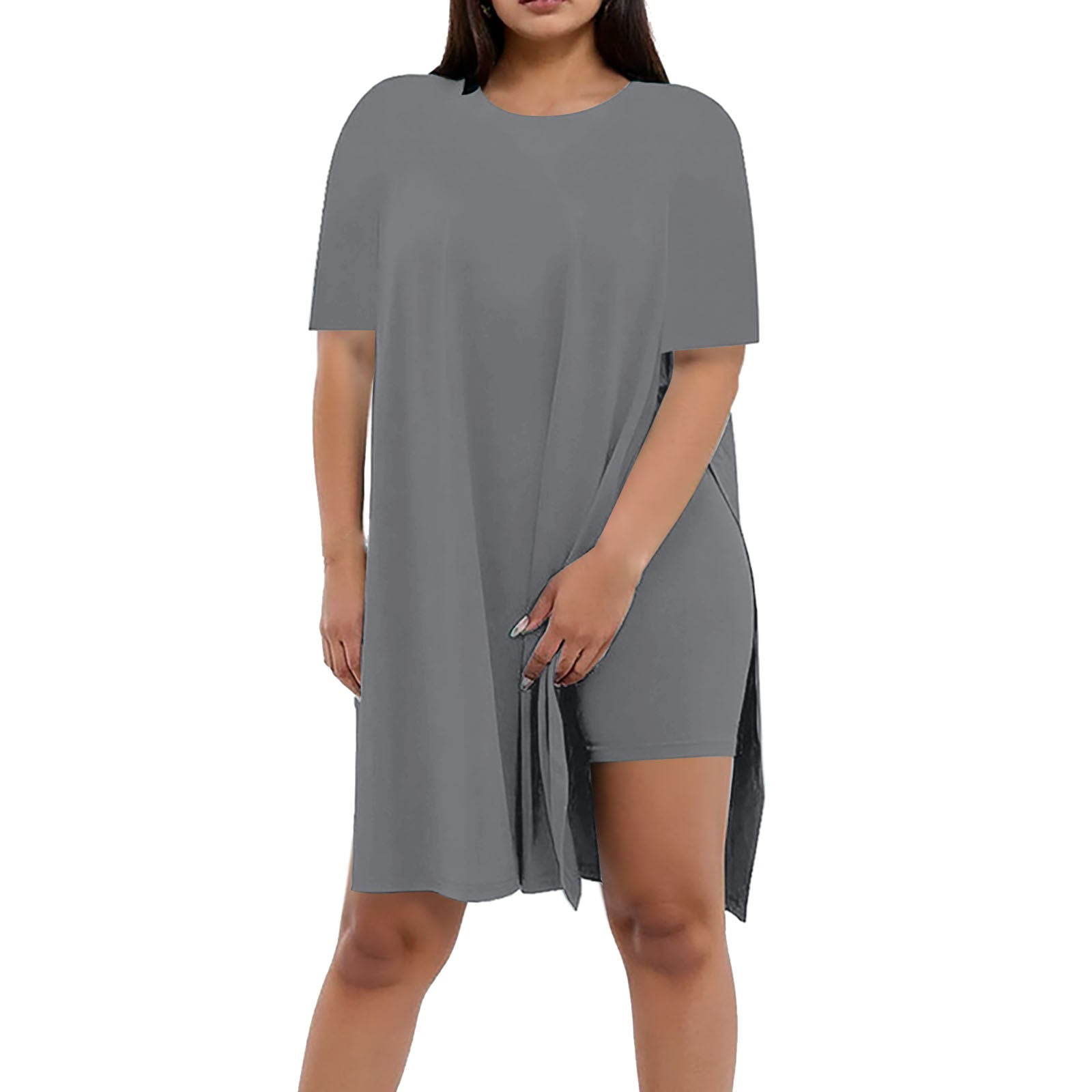 Bibifish Womens Shorts Sets Short Sleeve Crew Neck Split Hem Modal Tees ...
