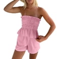 Bibifish Womens Shorts Sets Strapless Smocked Ruffled Woven Tops High ...
