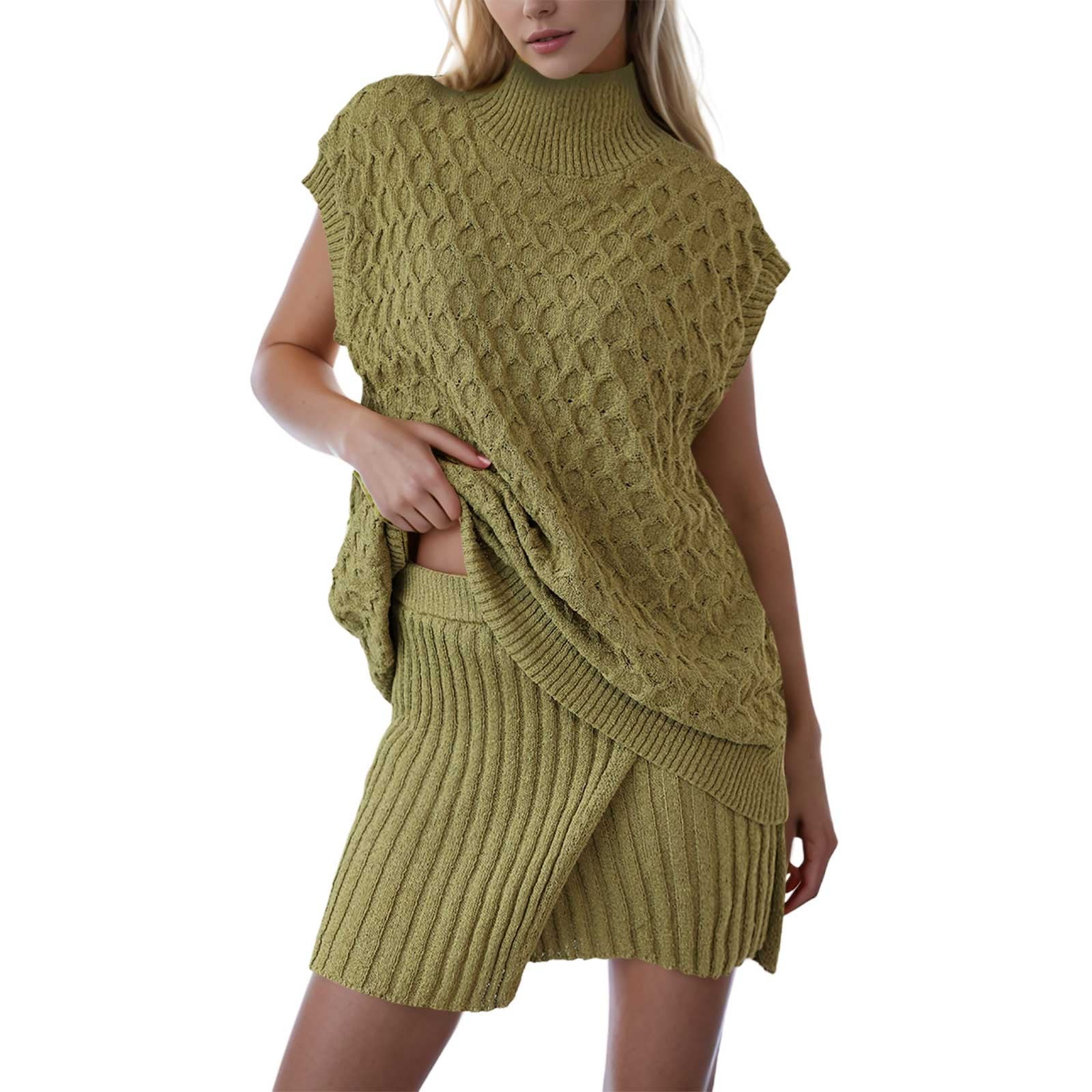 Bibifish Womens Skirt Sets Daily Casual Loose Cable Knit Sleeveless ...