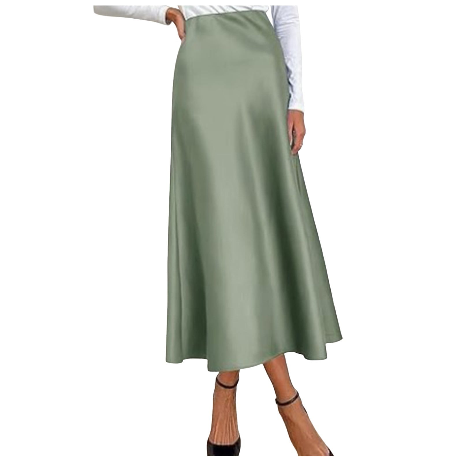 Bibifish Womens Skirts Elegant Satin Midi Skirts Solid Color Elastic ...