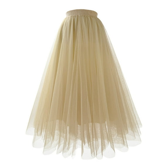 Bibifish Womens Skirts Solid Color Mesh Tutu Midi Skirts Pleated Skirts ...