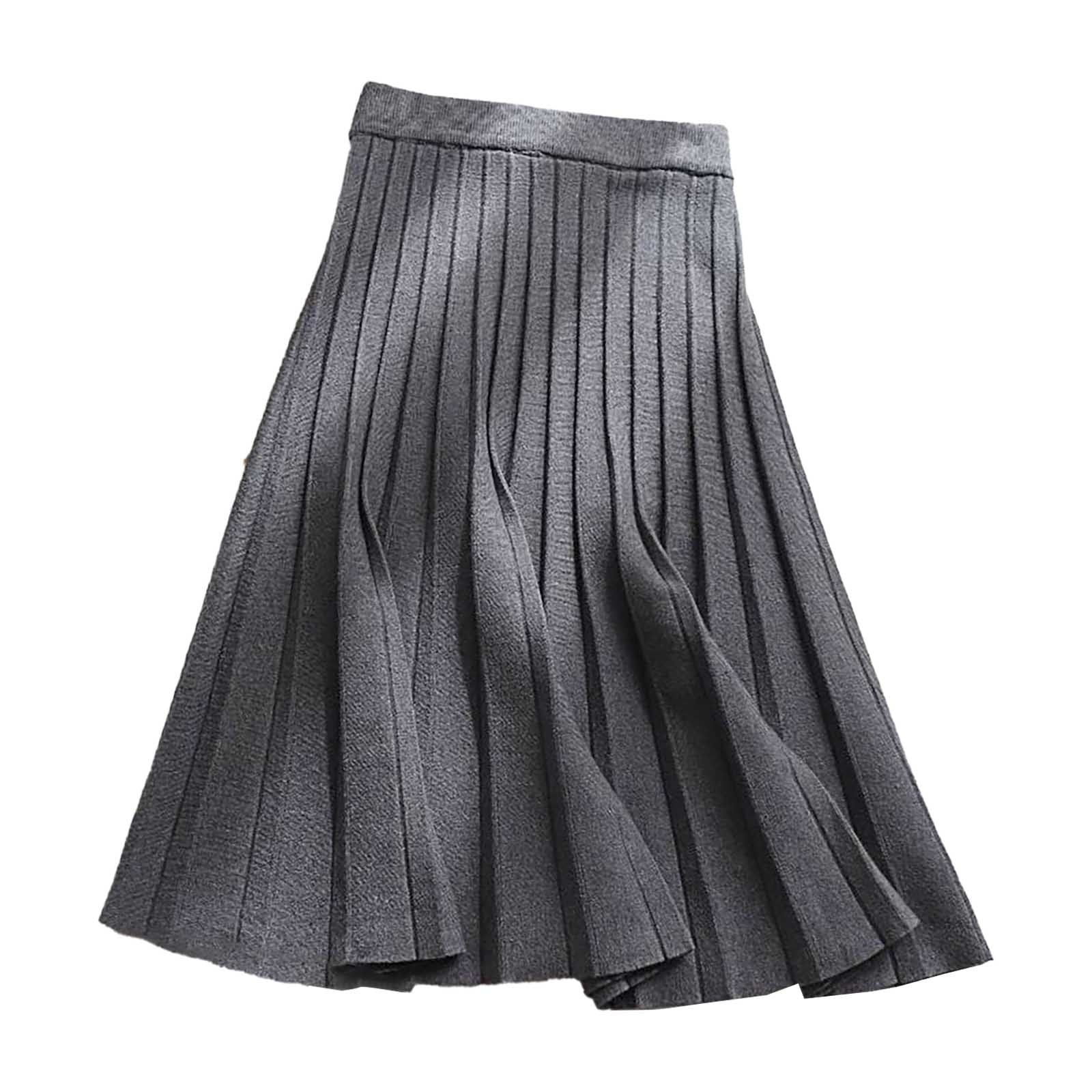 Bibifish Womens Skirts Thick Knitted Pleated Midi Skirts Mid Length Skirts Basic A Line Pleated ...