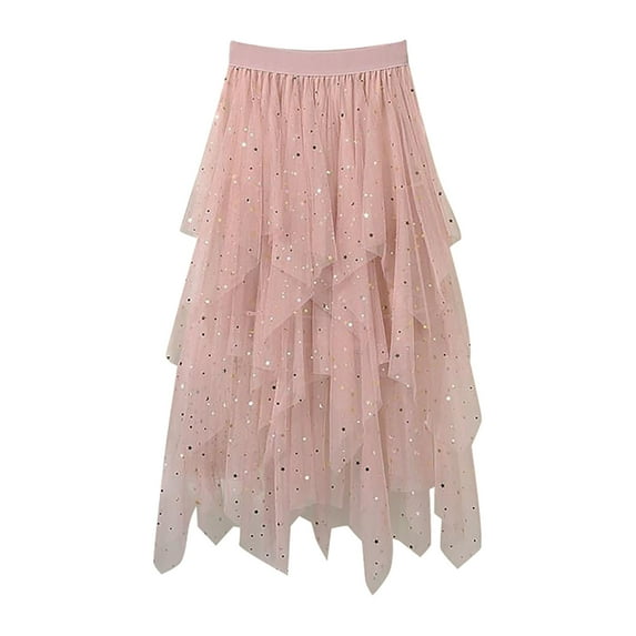 Bibifish Womens Skirts cute Star Print Mesh Tulle Maxi Skirt Layered ...