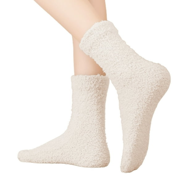 Bibifish Womens Socks 5 Pairs Solid Fuzzy Plush Fabric Mid-Calf Length ...
