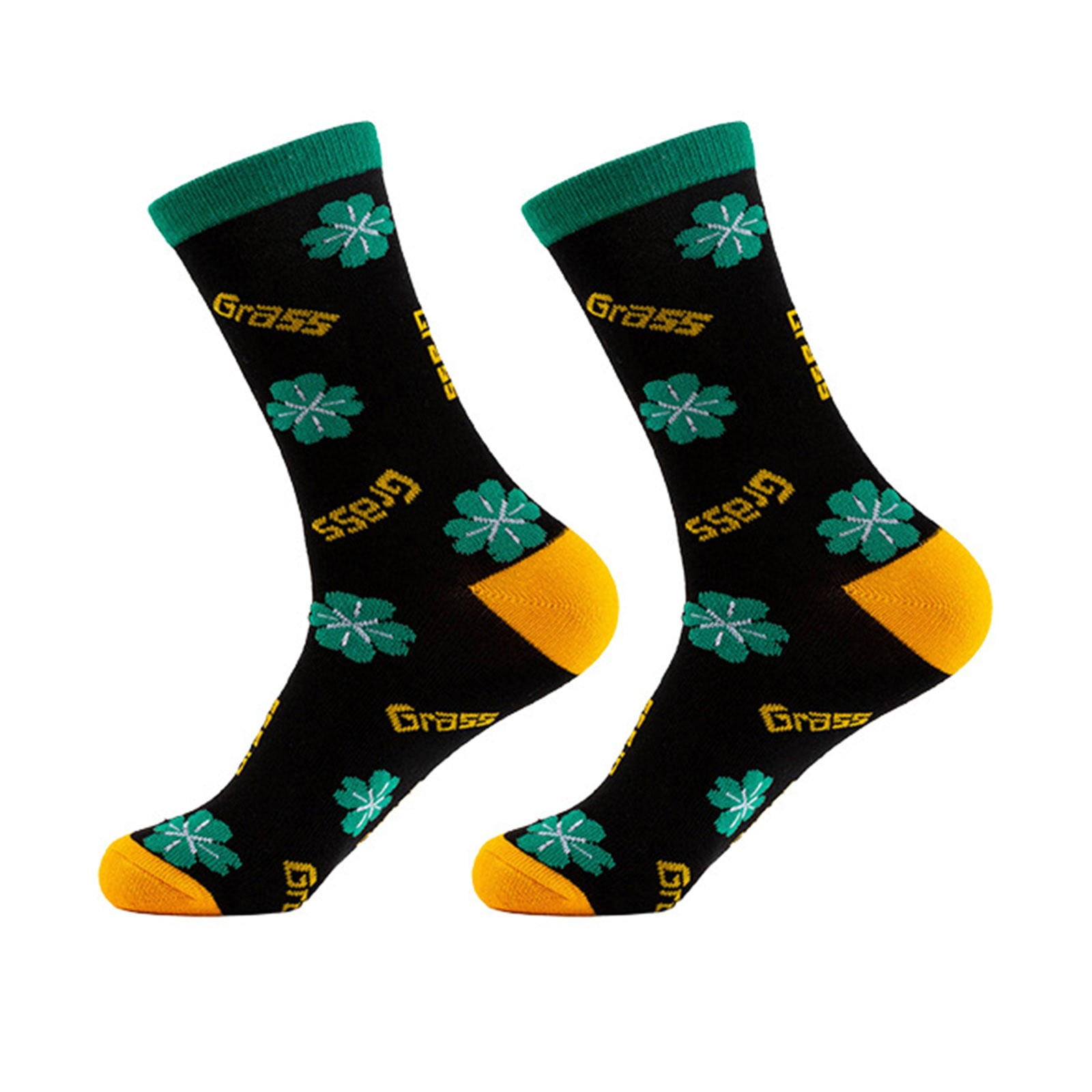 Bibifish Womens Socks Black & Neon Green Clover Print Knitted Mid-Calf ...