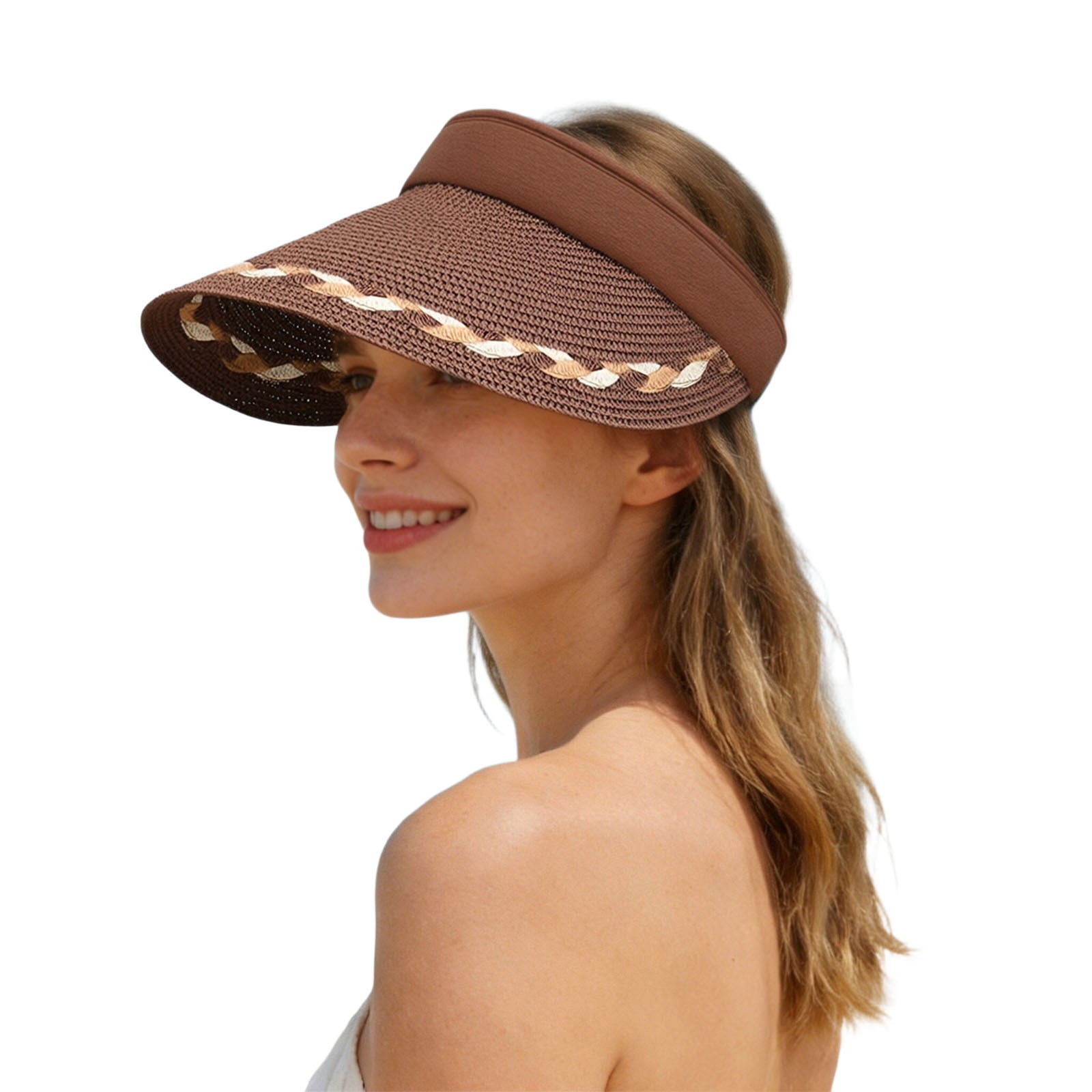 Bibifish Womens Straw Caps Foldable Woven Breathable Visor Hat Beach ...
