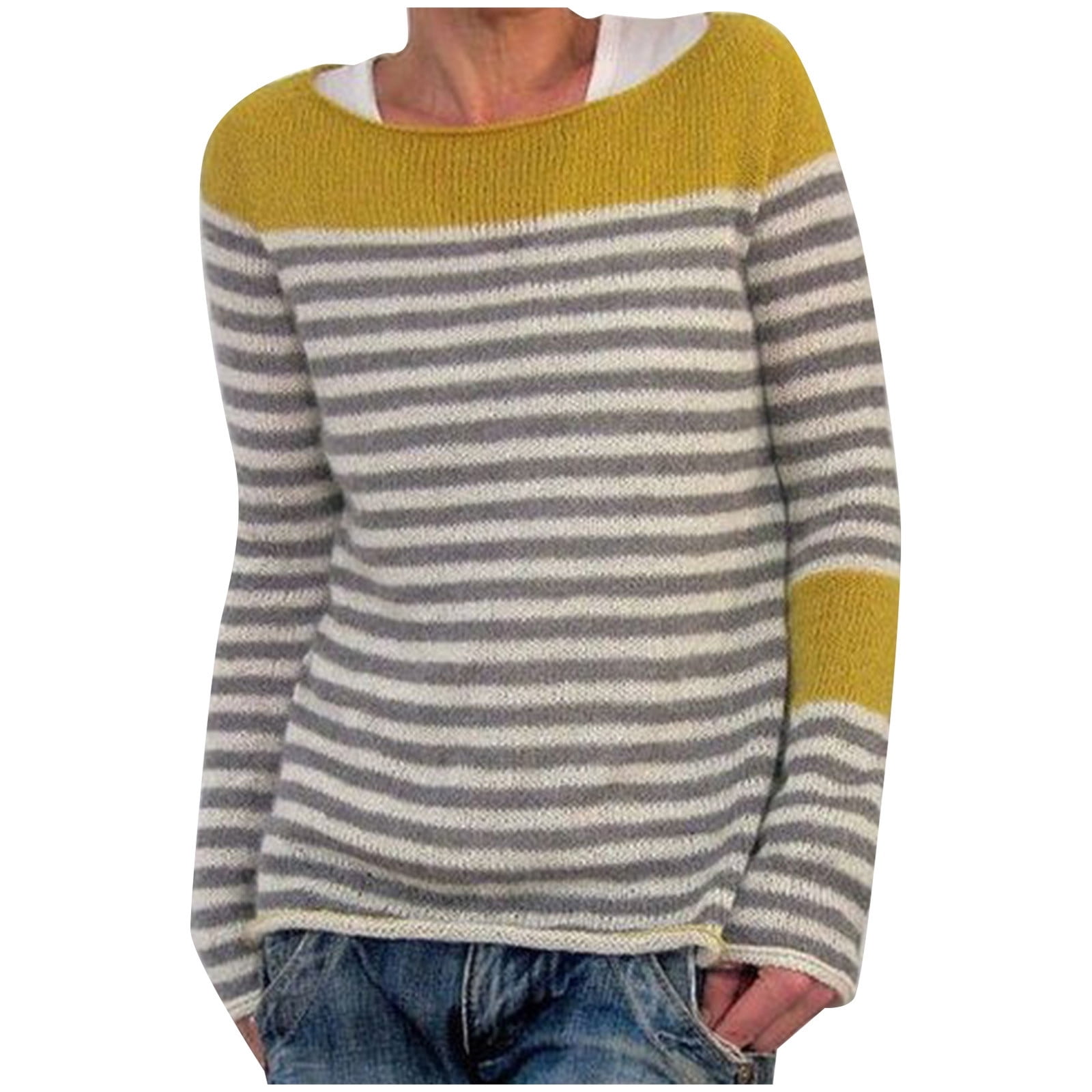 Bibifish Womens Sweaters Color Block Fall Winter Casual Loose Fit Long ...