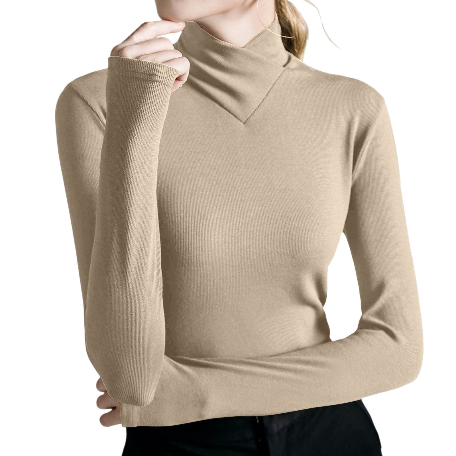 Bibifish Womens Sweaters Fall Winter Soft Ribbed Fabric High Neck ...