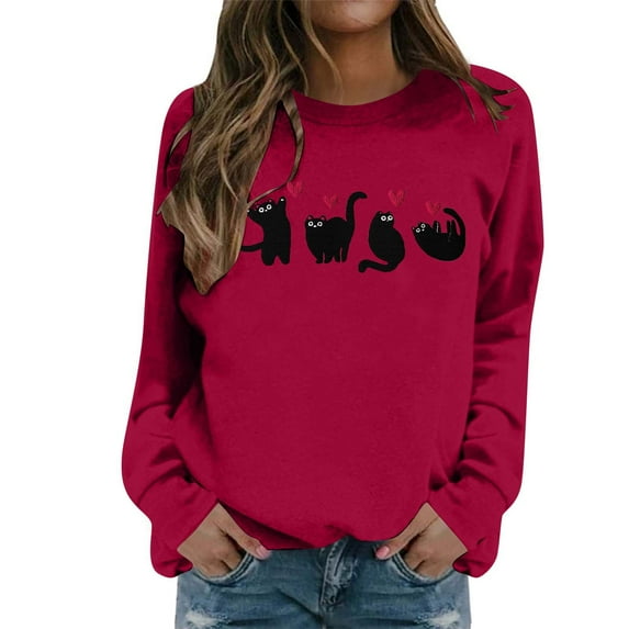 Bibifish Womens Sweatshirts Black Cat & Heart Graphic Hooded Pullover ...
