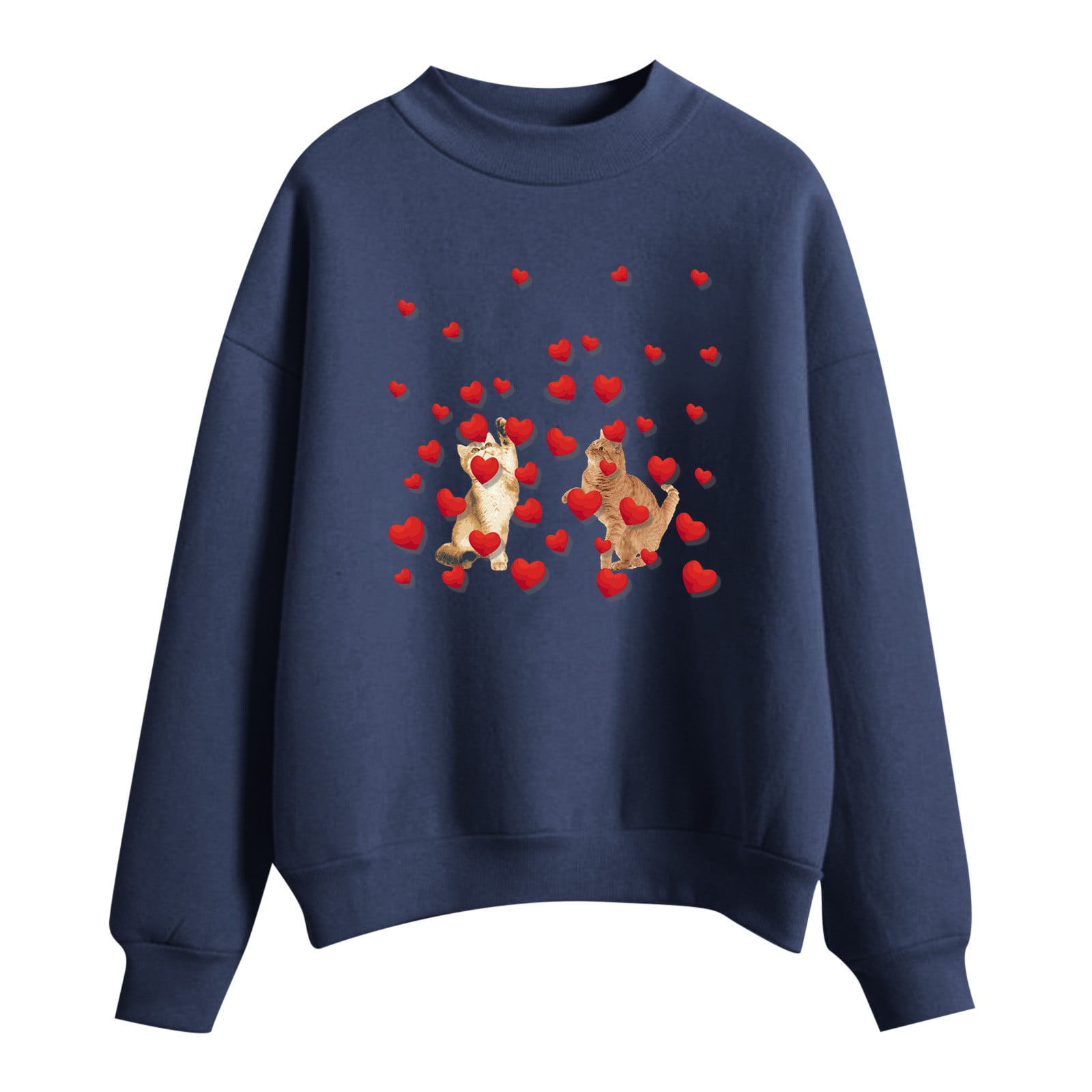 Bibifish Womens Sweatshirts Cat & Love Heart Print Crewneck Long Sleeve ...