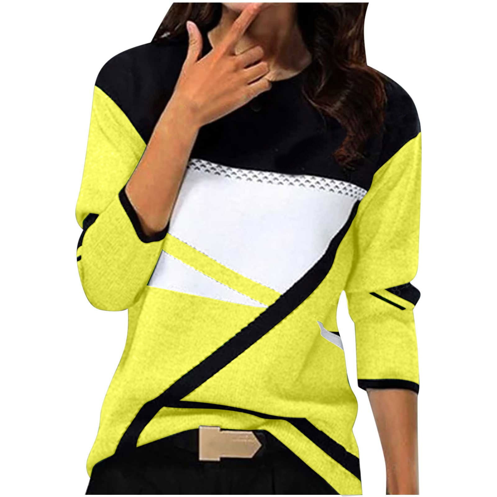 Bibifish Womens Sweatshirts Color Block Geometric Patchwork Sweatshirts ...