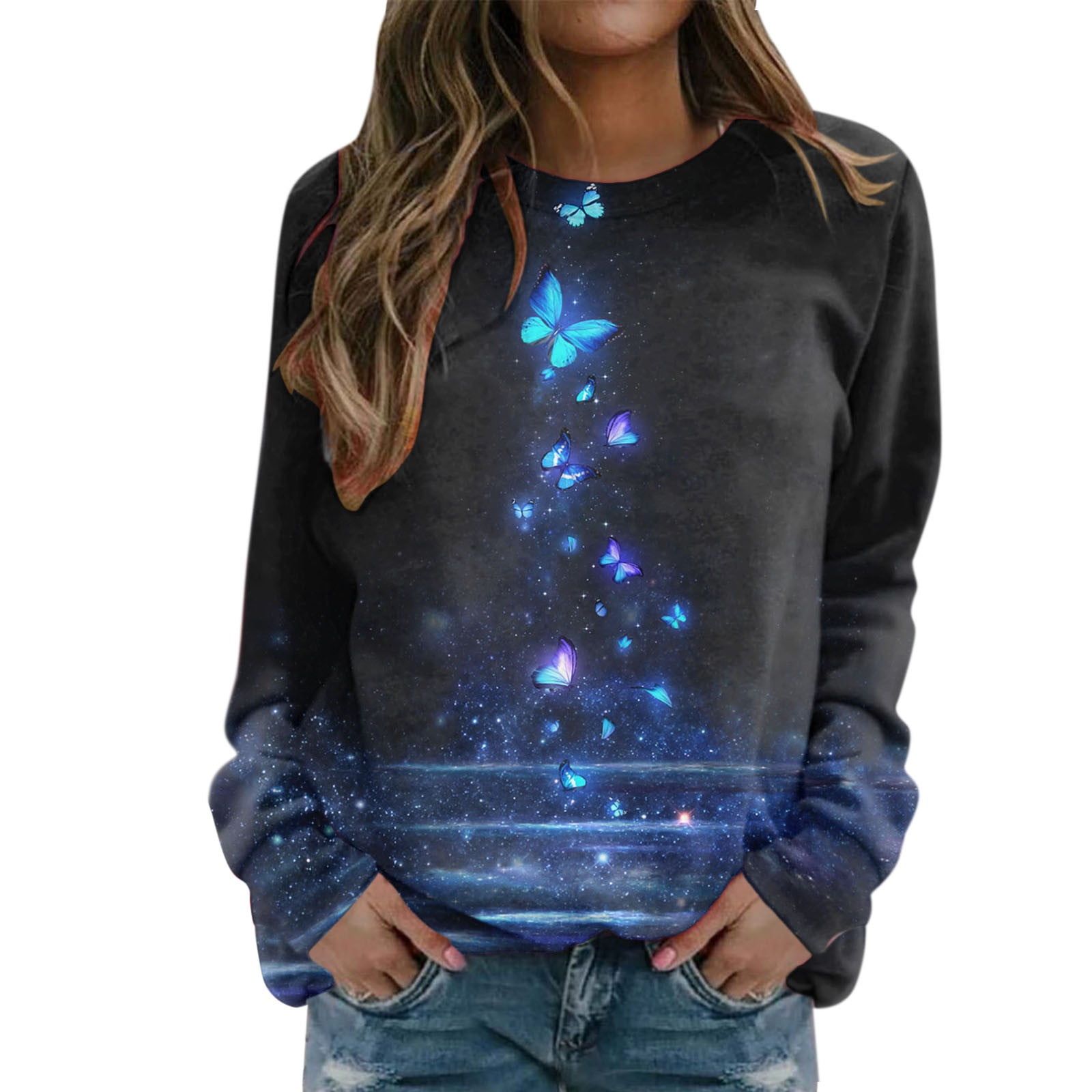 Bibifish Womens Sweatshirts Crewneck Long Sleeve Tie Dye Pattern Print ...