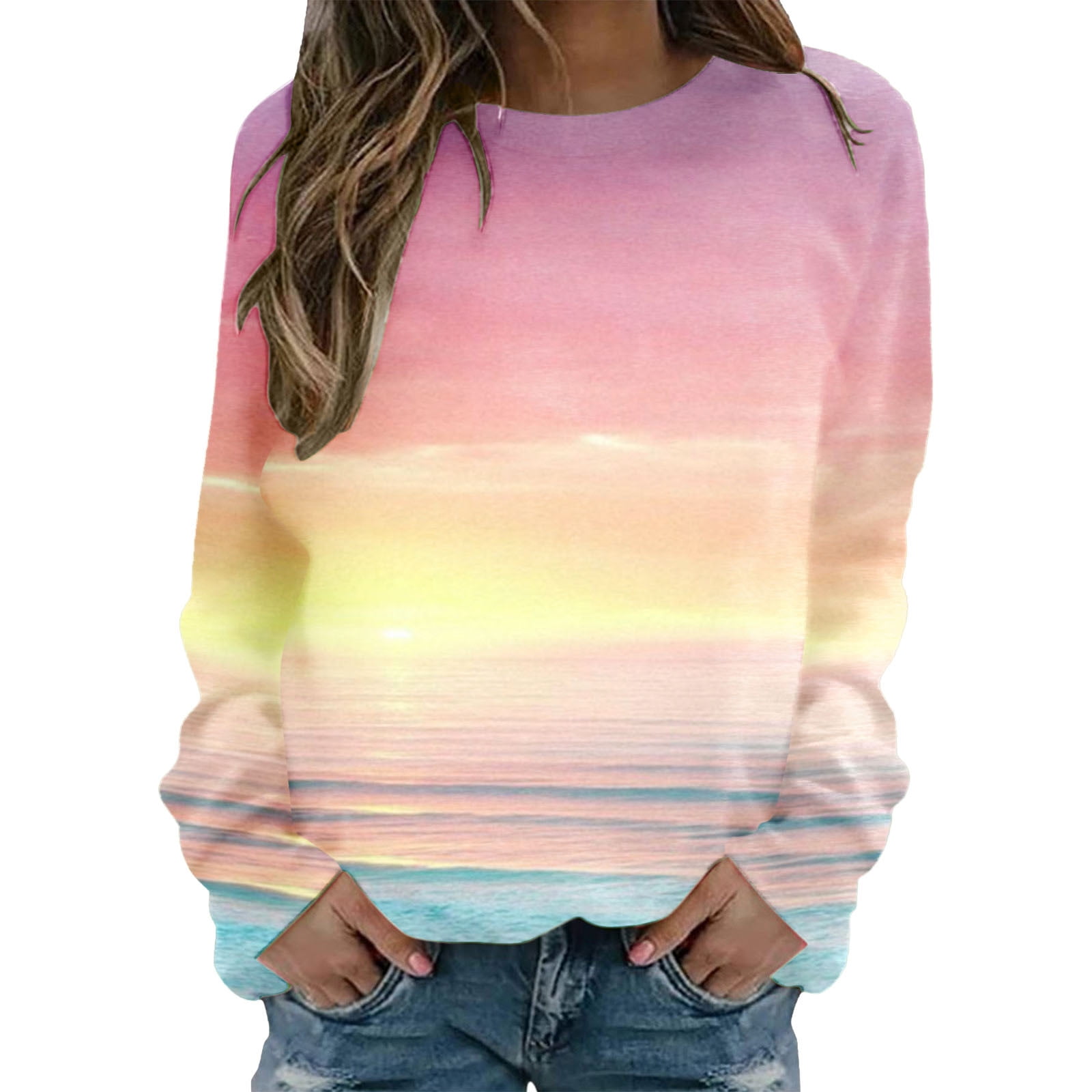Bibifish Womens Sweatshirts Gradient Print Crewneck Long Sleeve ...