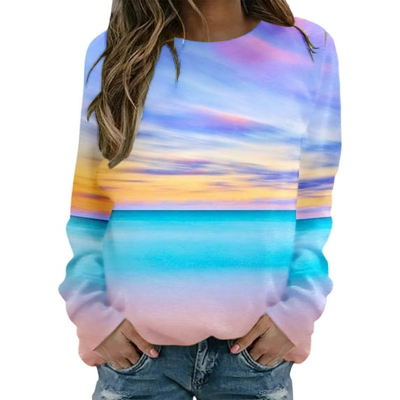 Bibifish Womens Sweatshirts Gradient Print Crewneck Long Sleeve ...