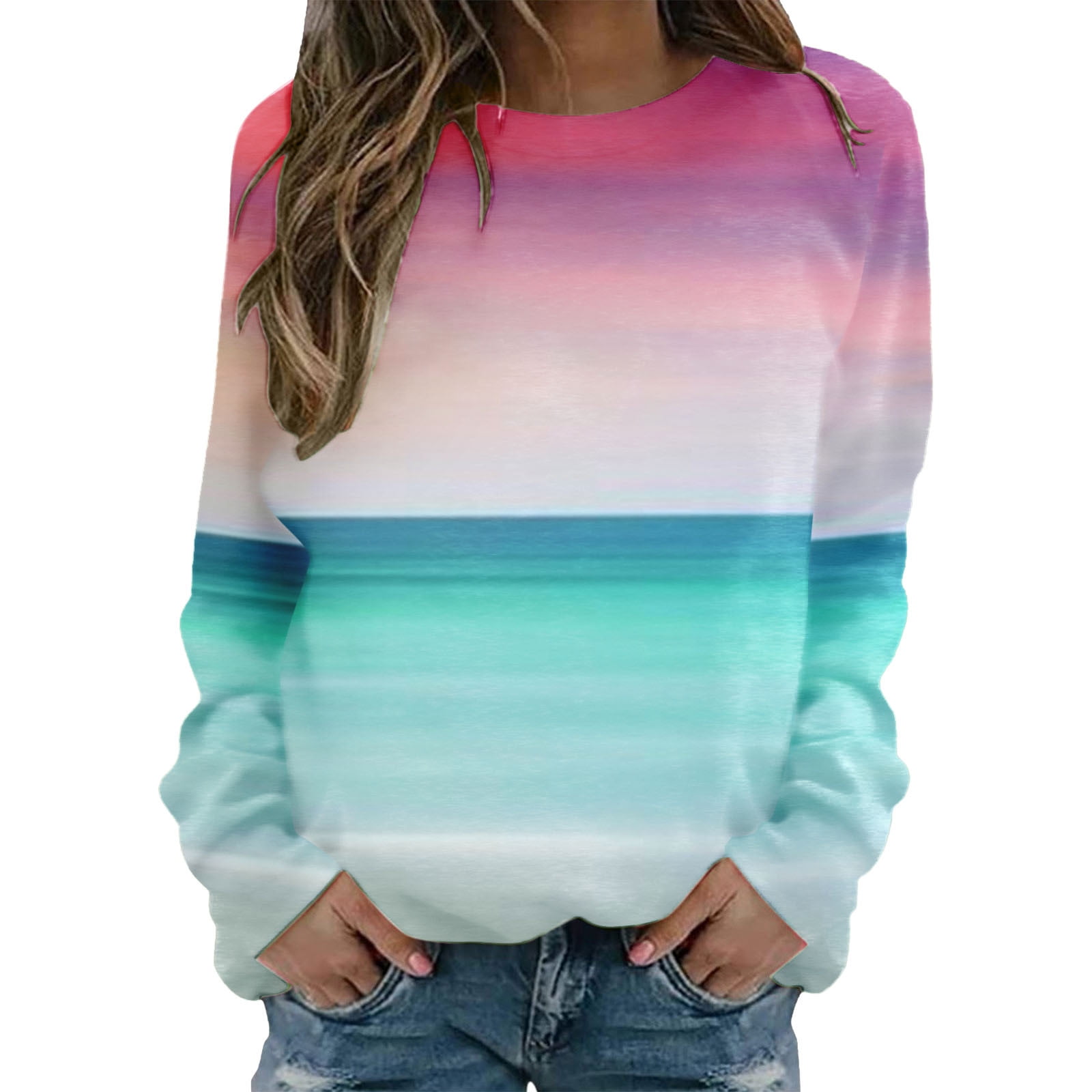 Bibifish Womens Sweatshirts Gradient Print Crewneck Long Sleeve ...