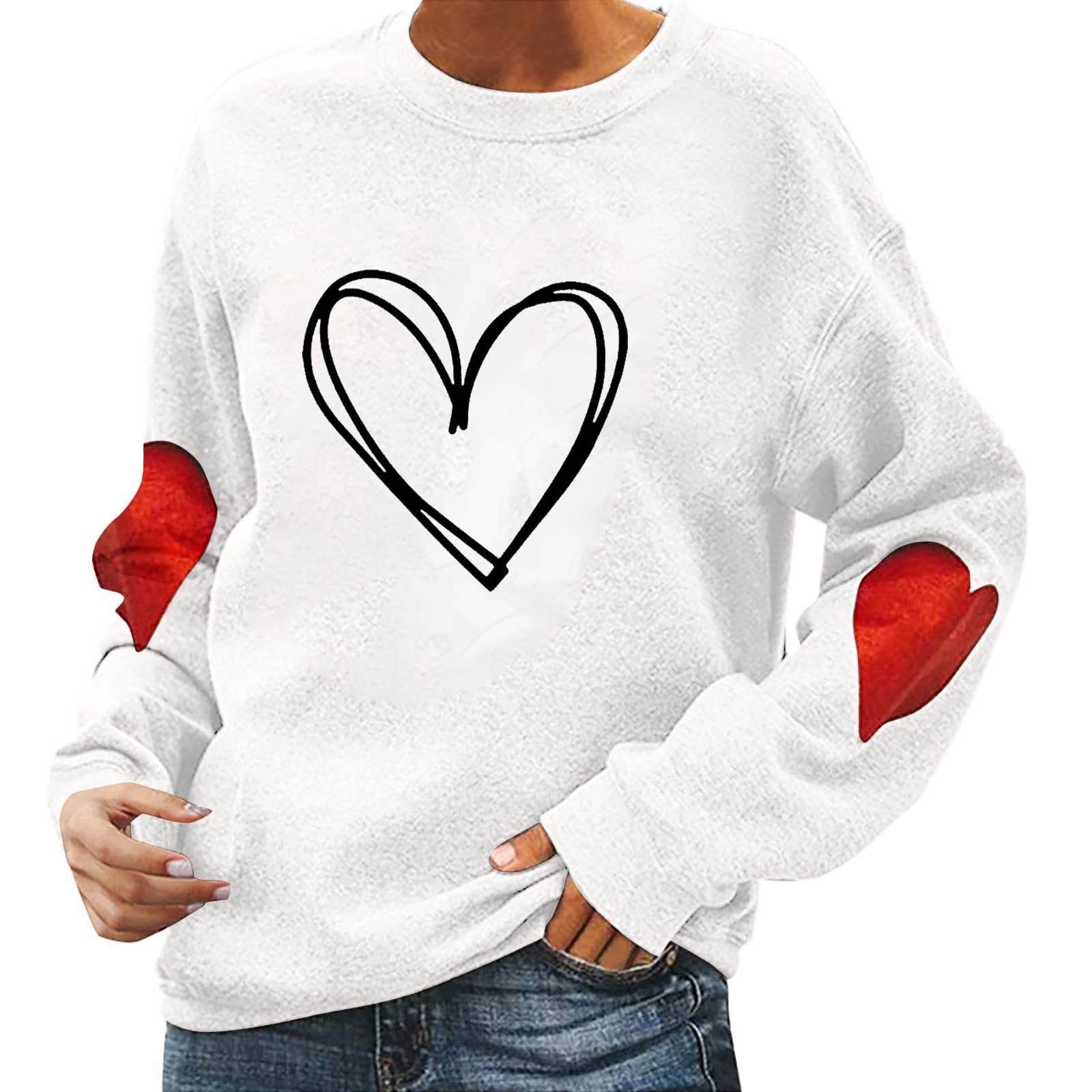 Bibifish Womens Sweatshirts Love Heart Print Valentine's Day Crewneck ...