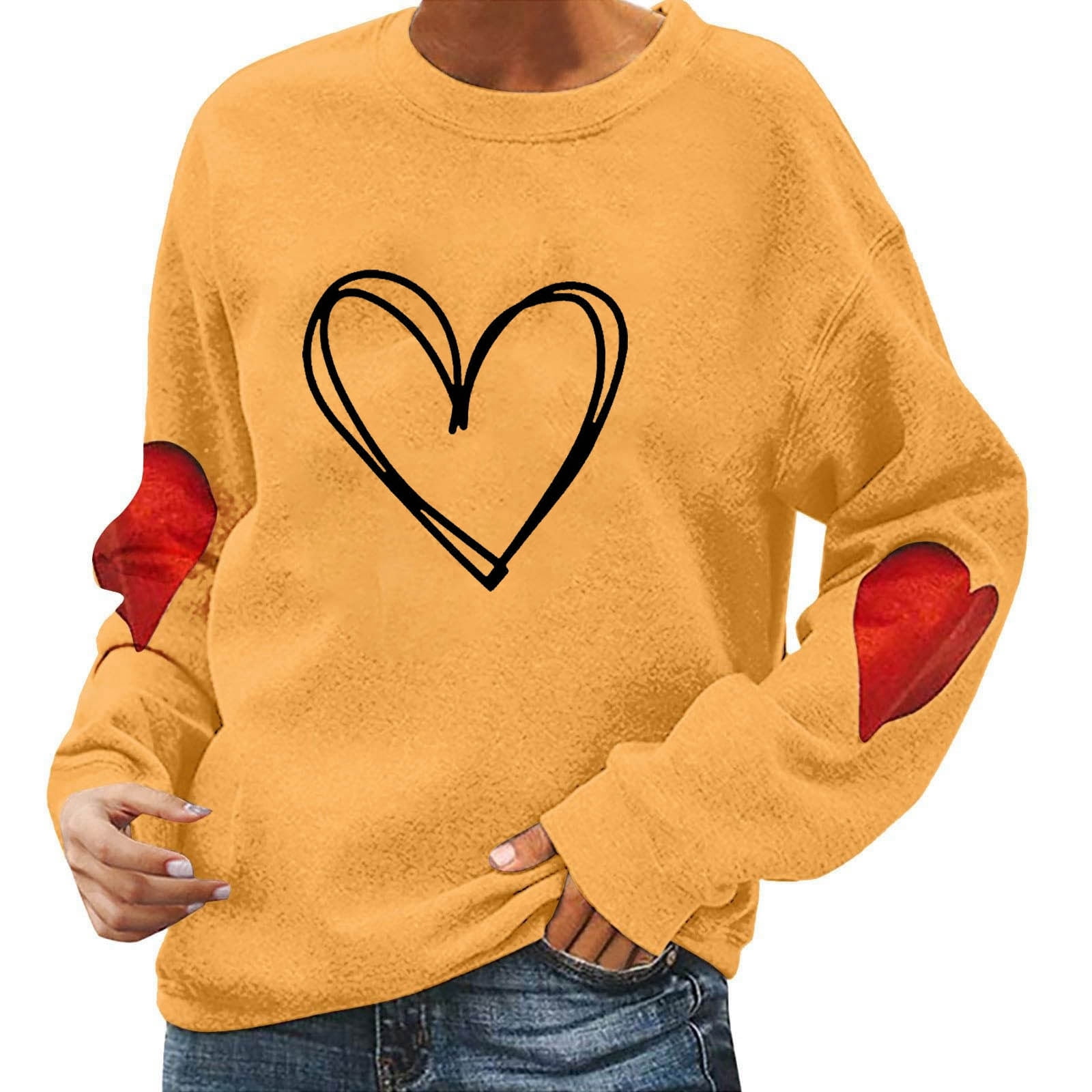 Bibifish Womens Sweatshirts Love Heart Print Valentine's Day Crewneck ...