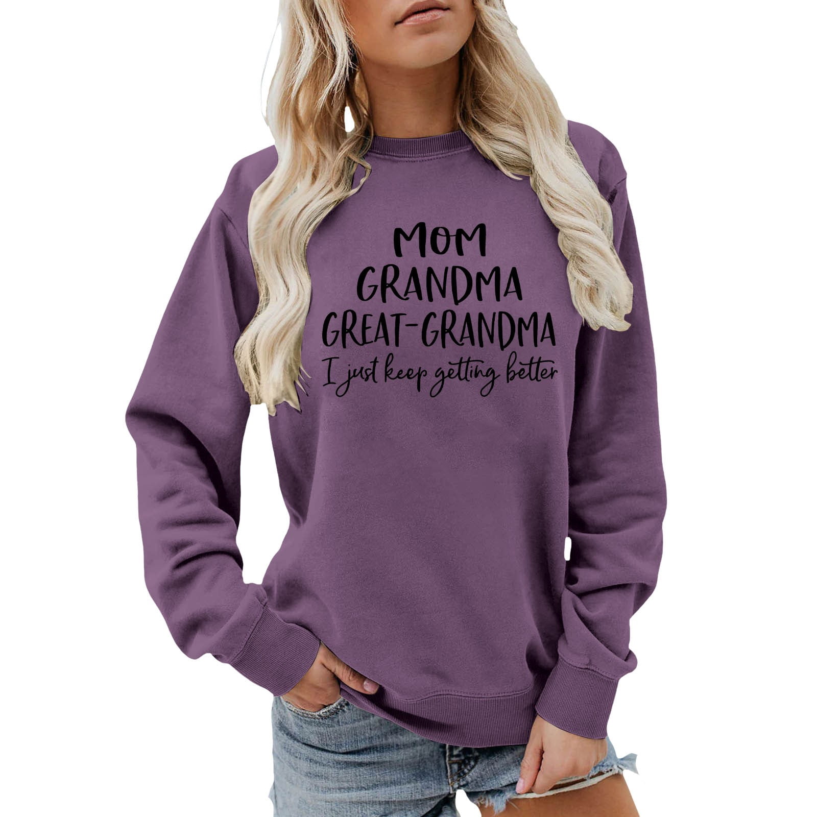 Bibifish Womens Sweatshirts Purple Mom Letter Graphic Pullover Tops ...