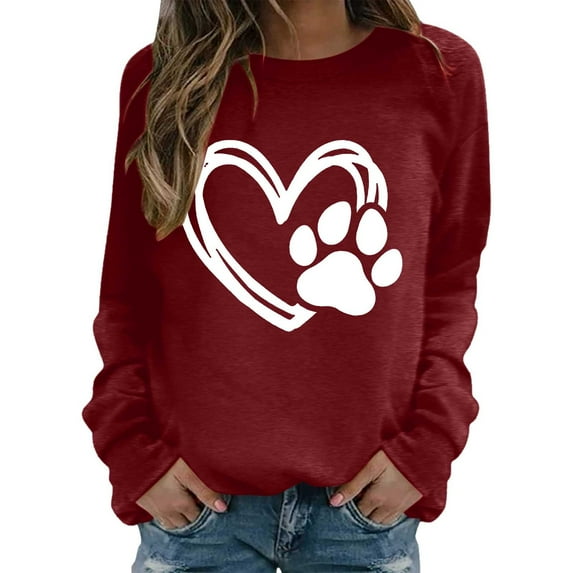 Bibifish Womens Sweatshirts Trendy Valentine's Day Dog Paw Pint ...
