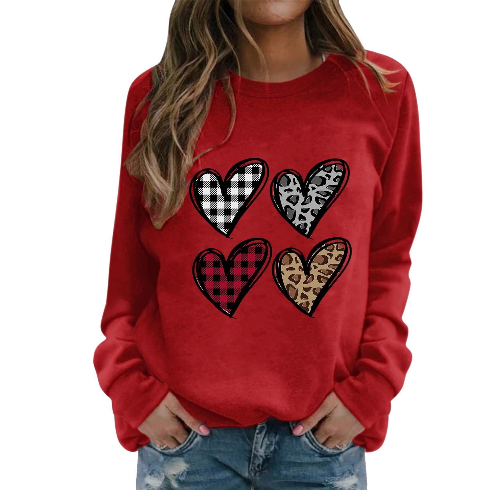 Bibifish Womens Sweatshirts Valentine's Day Graphic Print Crewneck Long ...