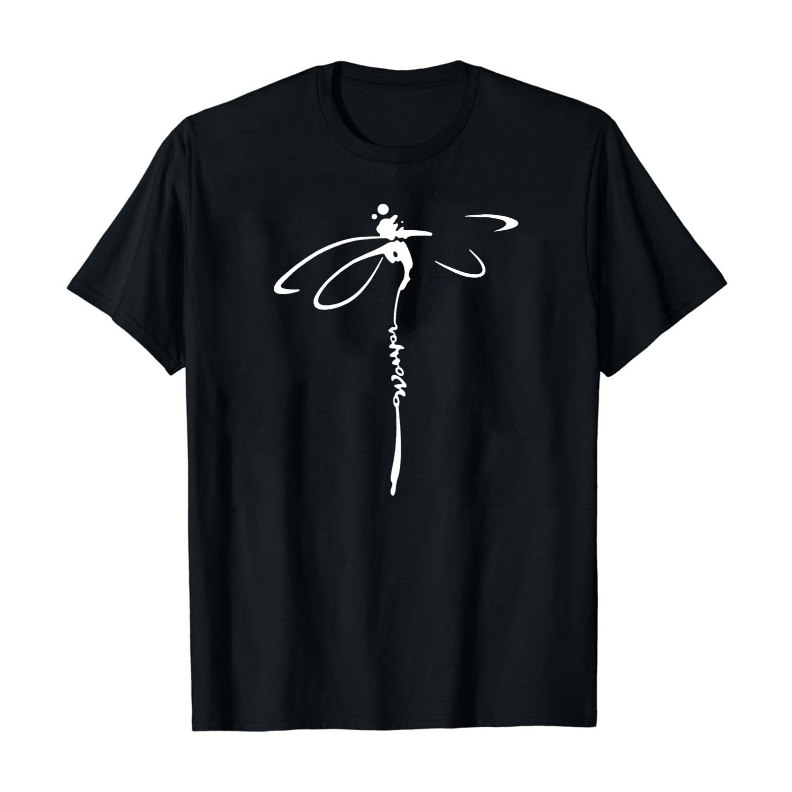 Bibifish Womens T-Shirt Dragonfly Line Art Graphic Print Short Sleeve ...