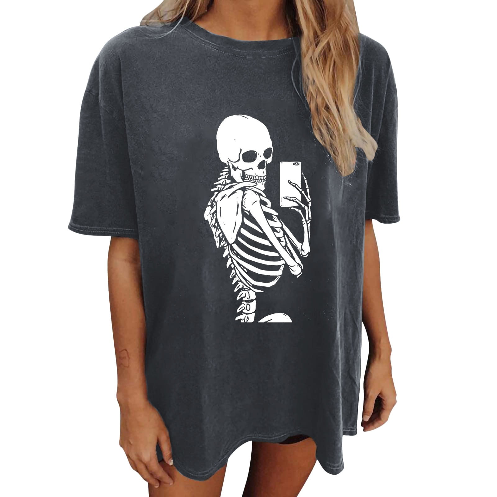 Bibifish Womens T-Shirt Gray Graphic Print Short Sleeve Slub Cotton ...