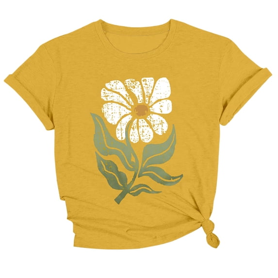 Bibifish Womens T-Shirts Crew Neck Short Sleeve Distressed Floral ...