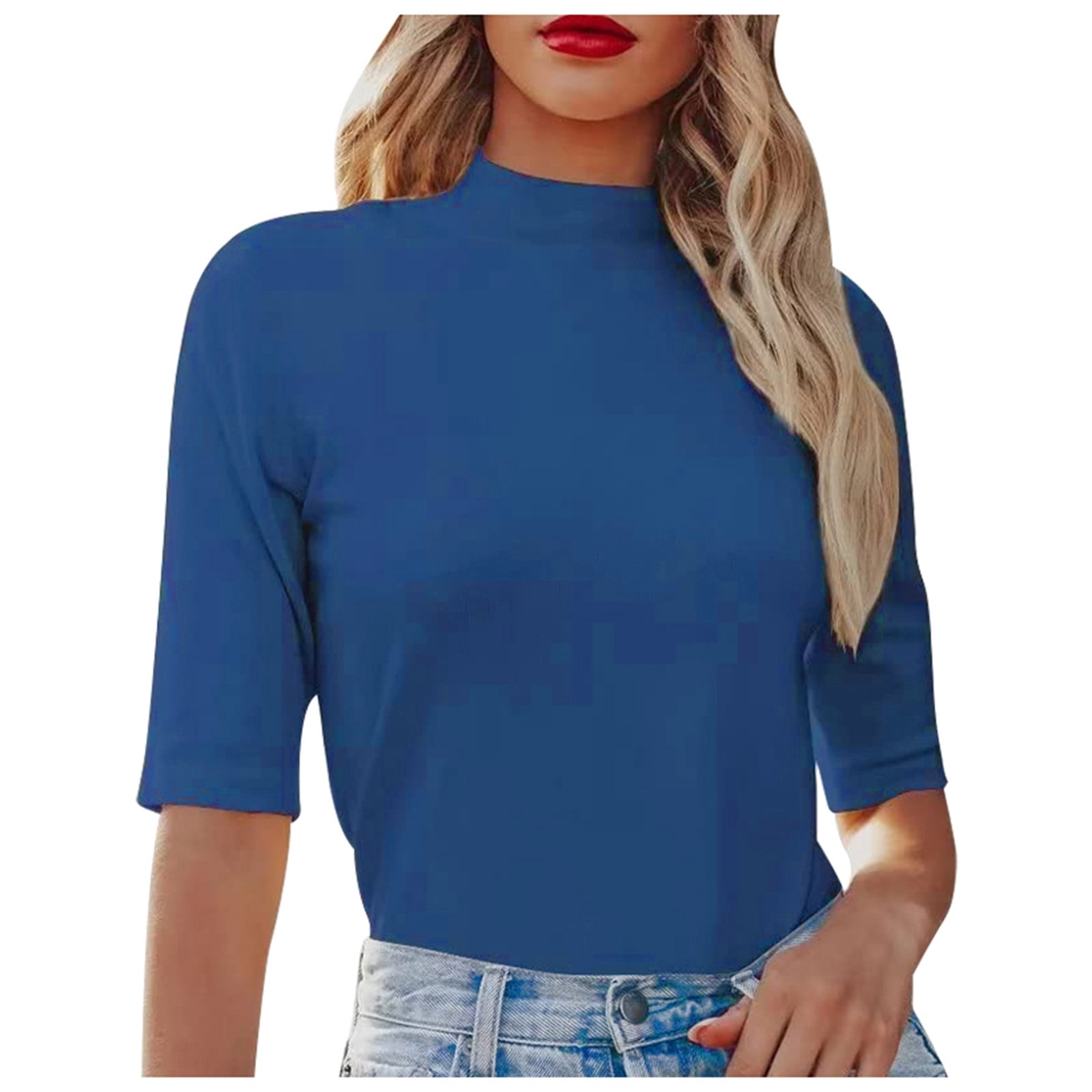 Bibifish Womens T-Shirts Stand Collar Slim Fit Half Sleeve Tee Tops ...
