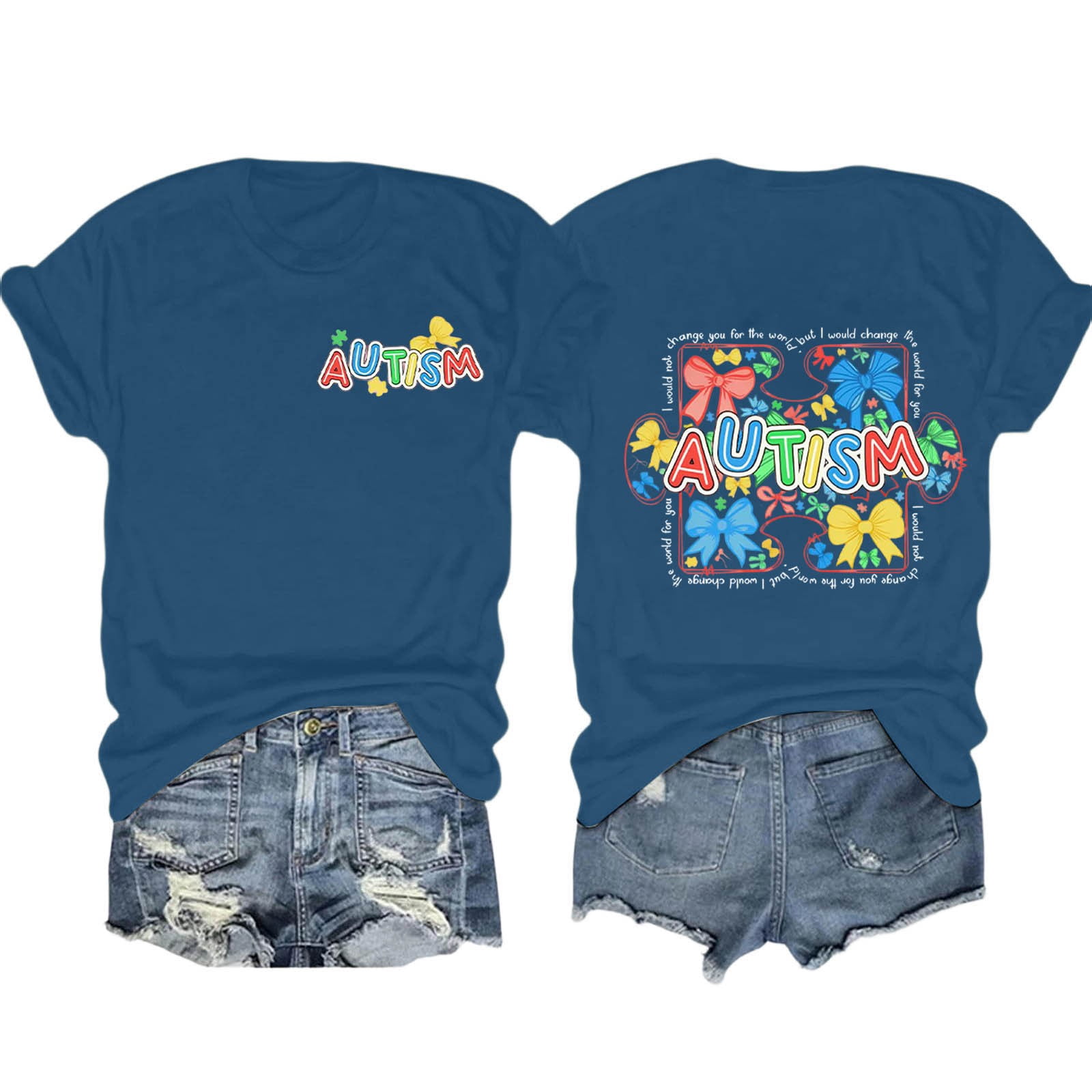 Bibifish Womens Tees Autism Awareness Themed Letter Print Soft Cozy ...