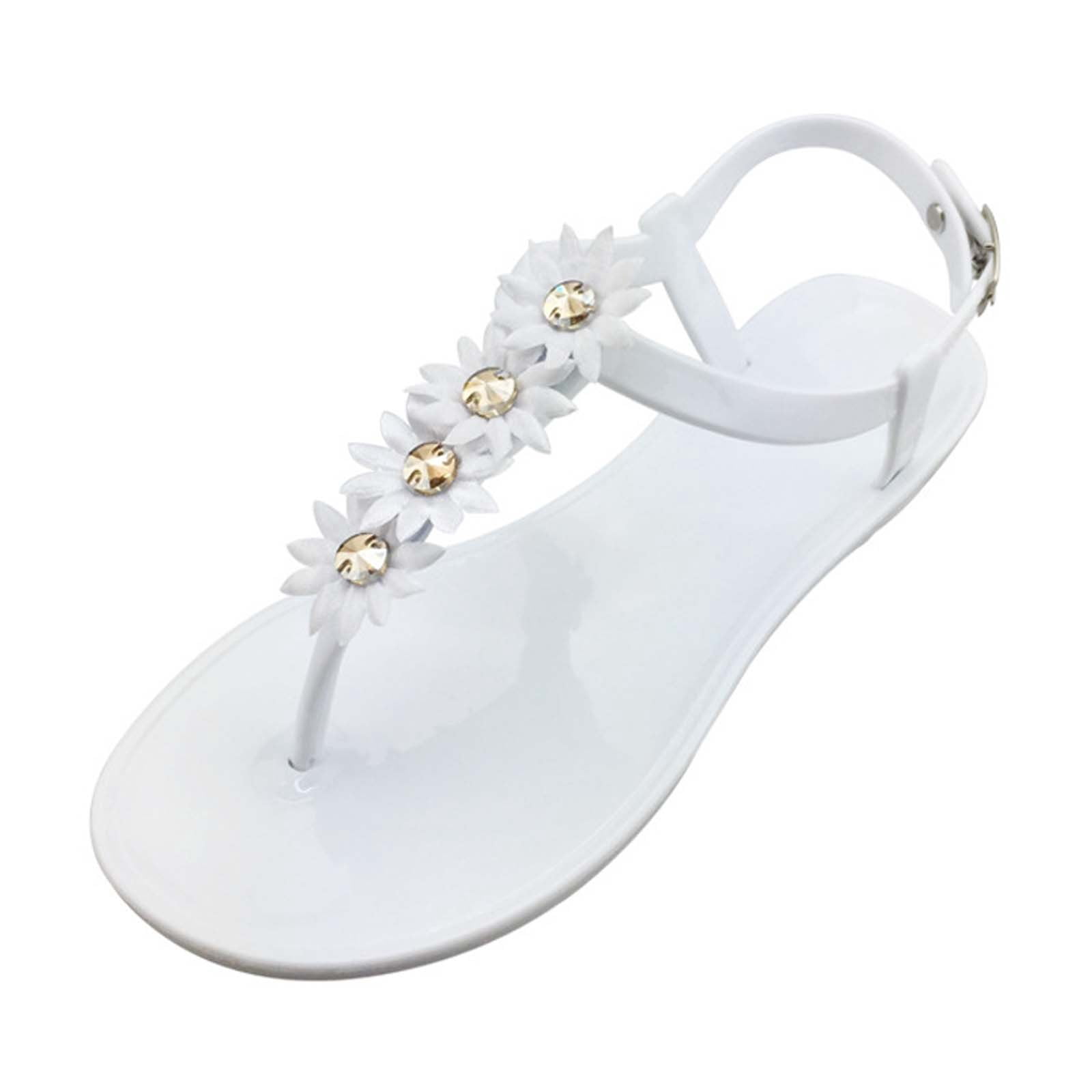 Bibifish Womens Thong Sandals Glam Rhinestone Flower Adjustable Ankle ...